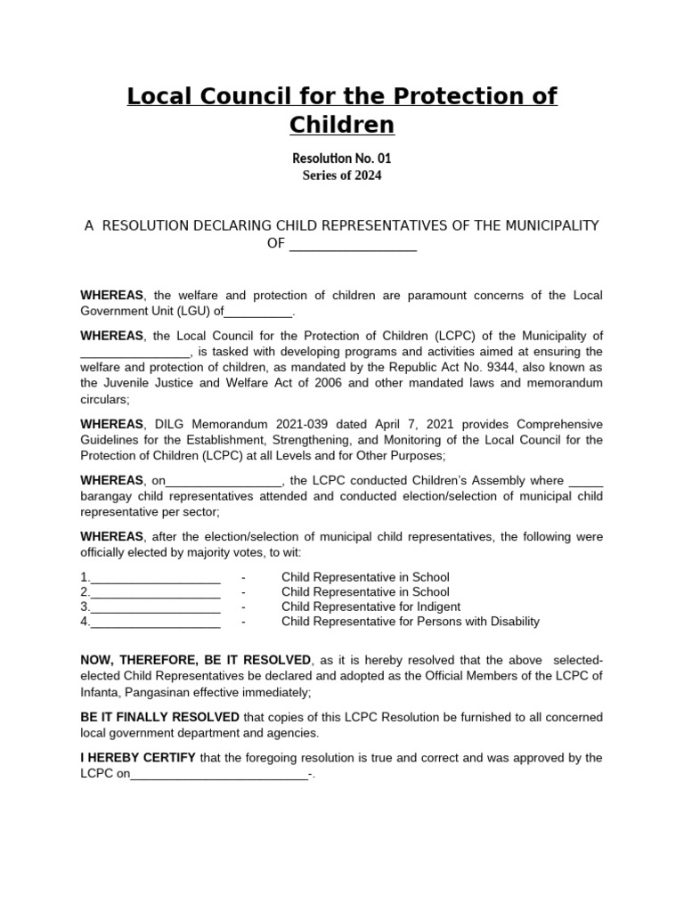 LCPC Resolution Municipal Child Representatives | PDF