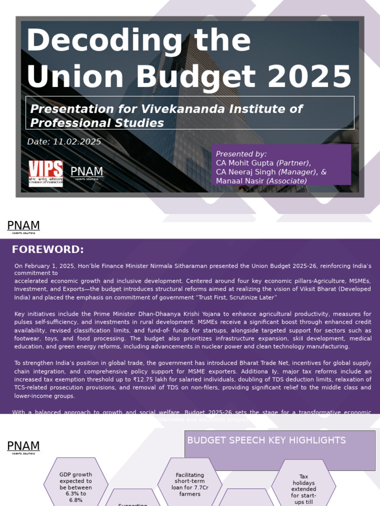 Union Budget 2025 Key Highlights | PDF | Taxes | Capital Gains Tax