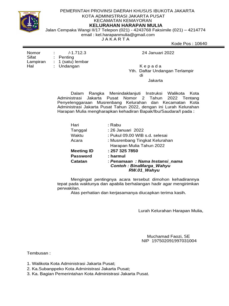 undangan musrenbang kelurahan 2022 revisi | PDF