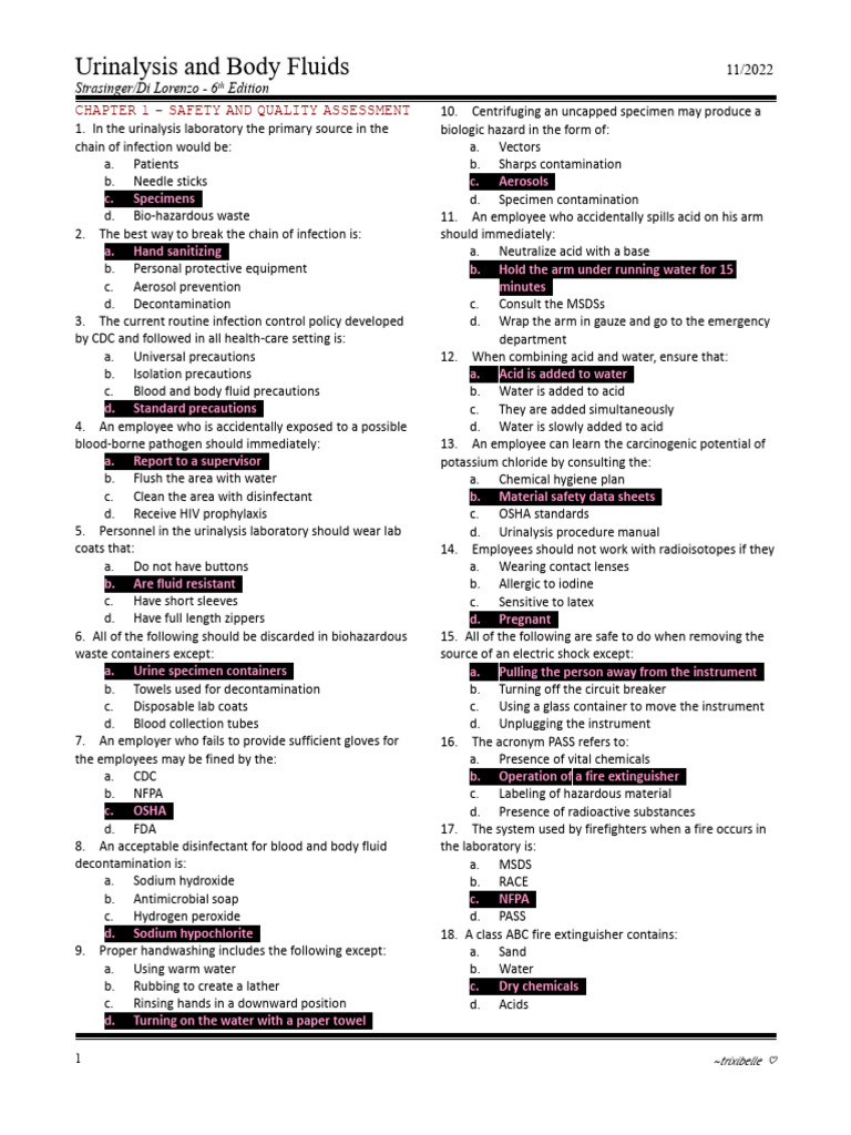 Strasinger Review Questions With Answers | PDF | Kidney