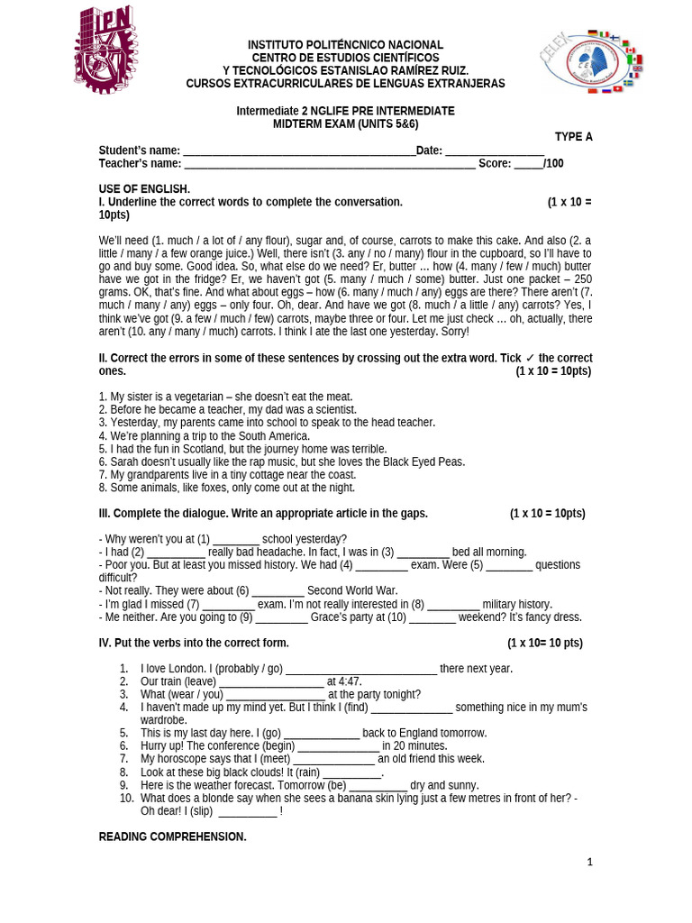 Intermediate 2 Midtermexam (2) | PDF