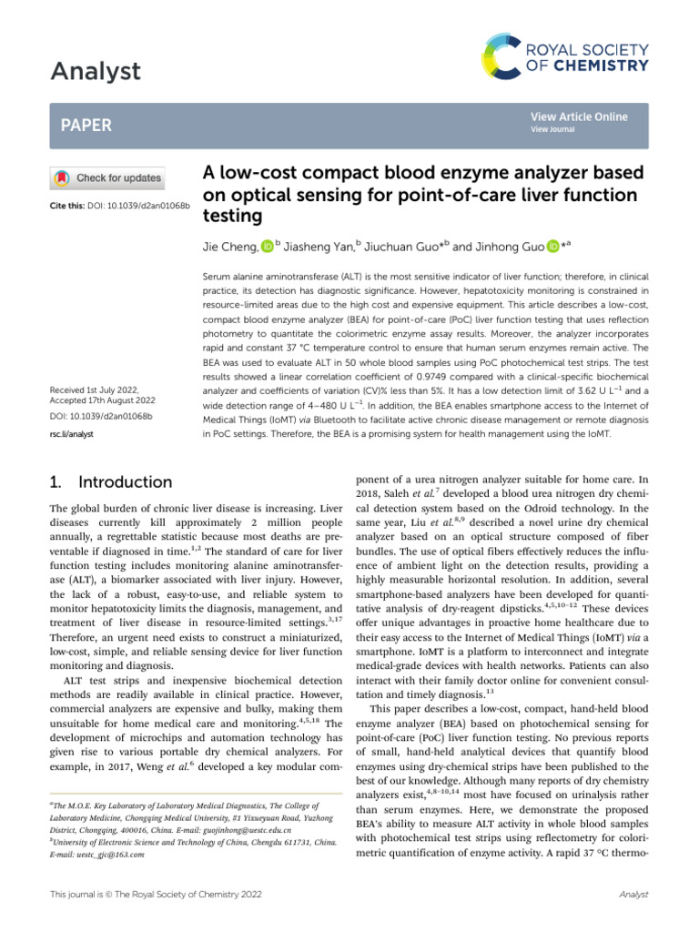 A Low-Cost Compact Blood Enzyme Analyzer Based On Optical Sensing For ...