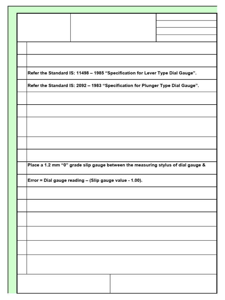 Work Instruction For Calibration - Dial Gauge | PDF