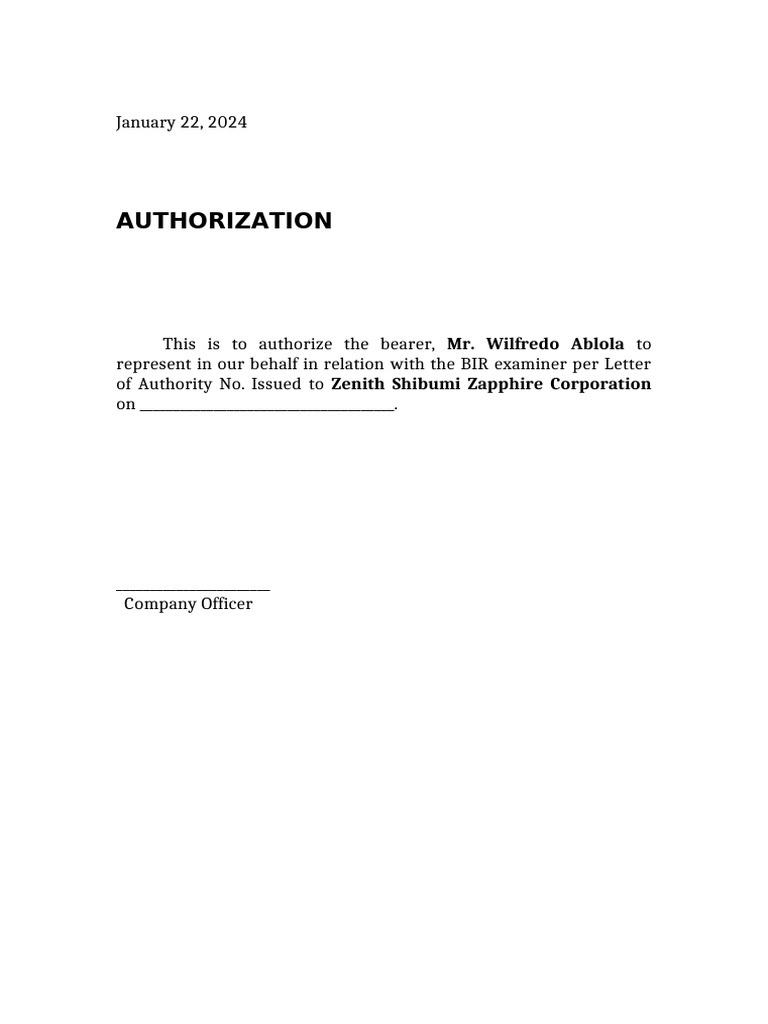 Authorization Bir Zenith 2 | PDF