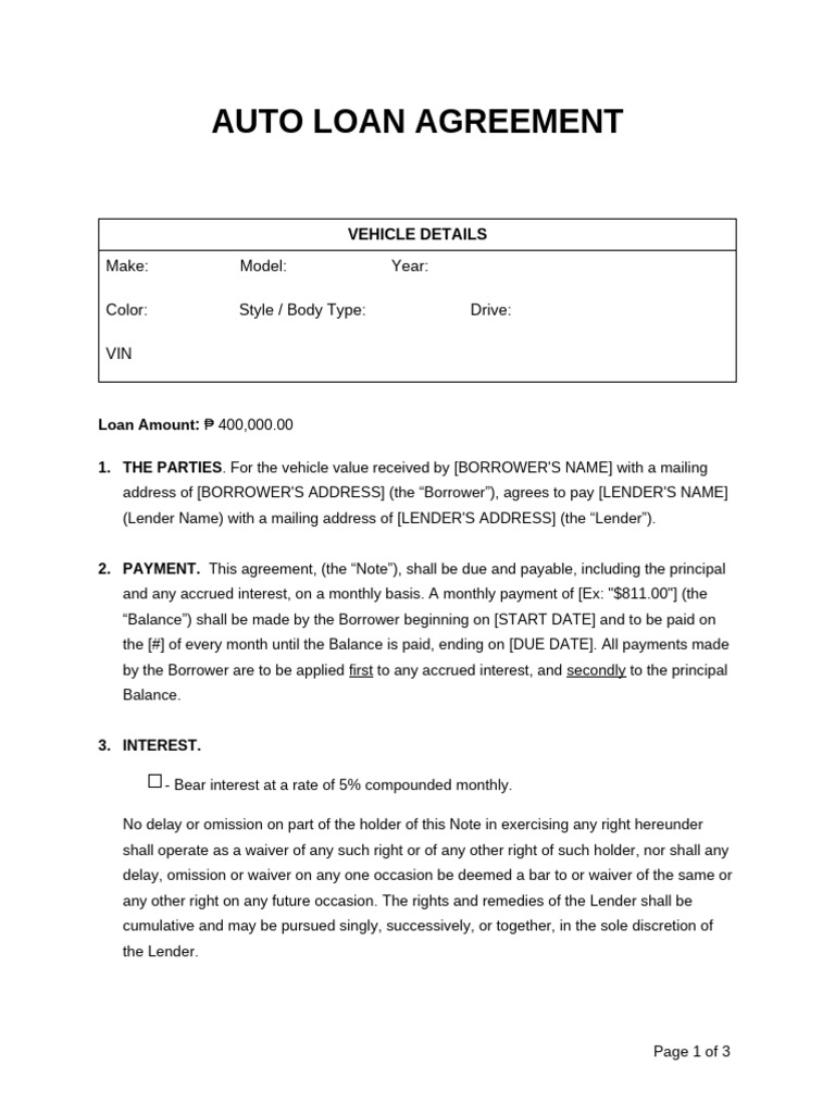 Auto-Loan-Agreement-Template | PDF | Loans | Debt