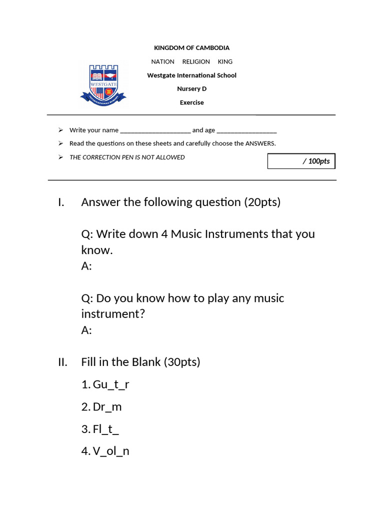 Music Instruments Quiz | PDF