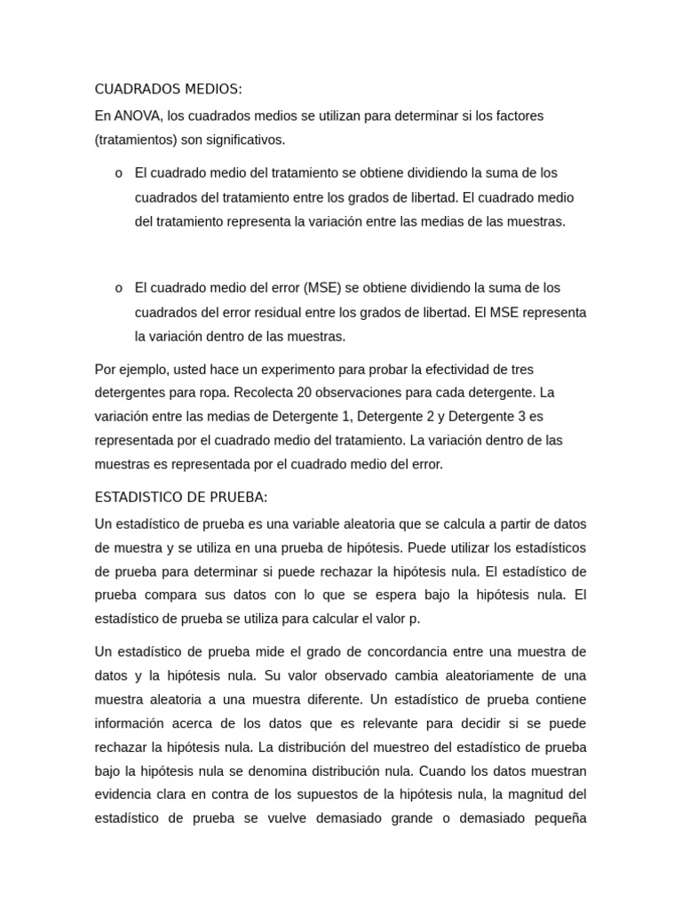 Cuadrados Medios | PDF | Análisis de variación | Estadísticas
