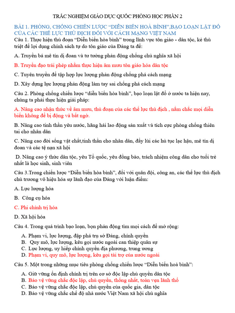 Trac Nghiem Giao Duc Quoc Phong Hoc Phan 2 | PDF