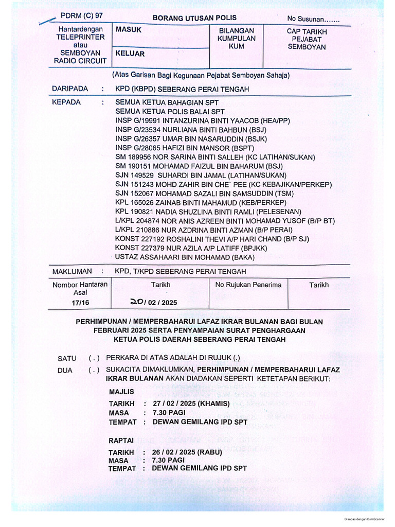 PERHIMPUNAN BULANAN BAGI BULAN FEBRUARI 2025 | PDF