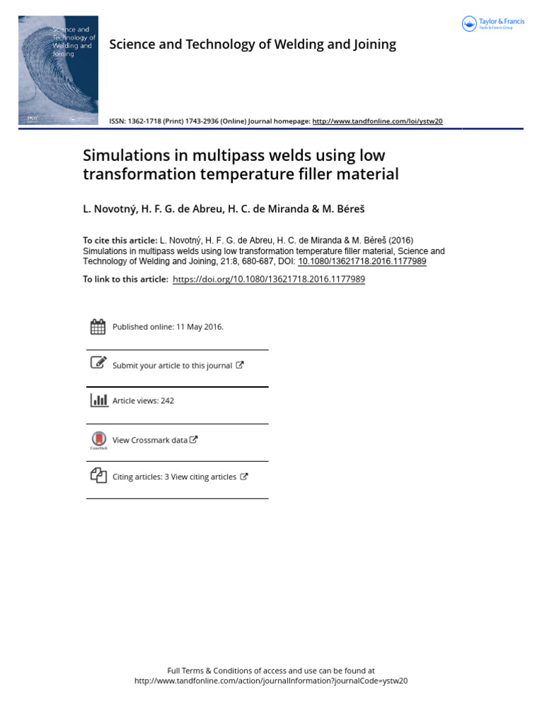 Simulations in Multipass Welds Using Low Transformation Temperature ...