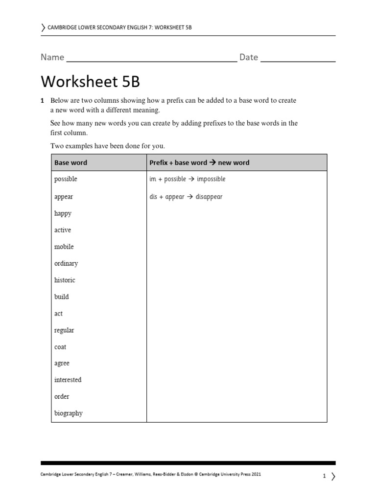 LS English 7 Worksheet 5B | PDF
