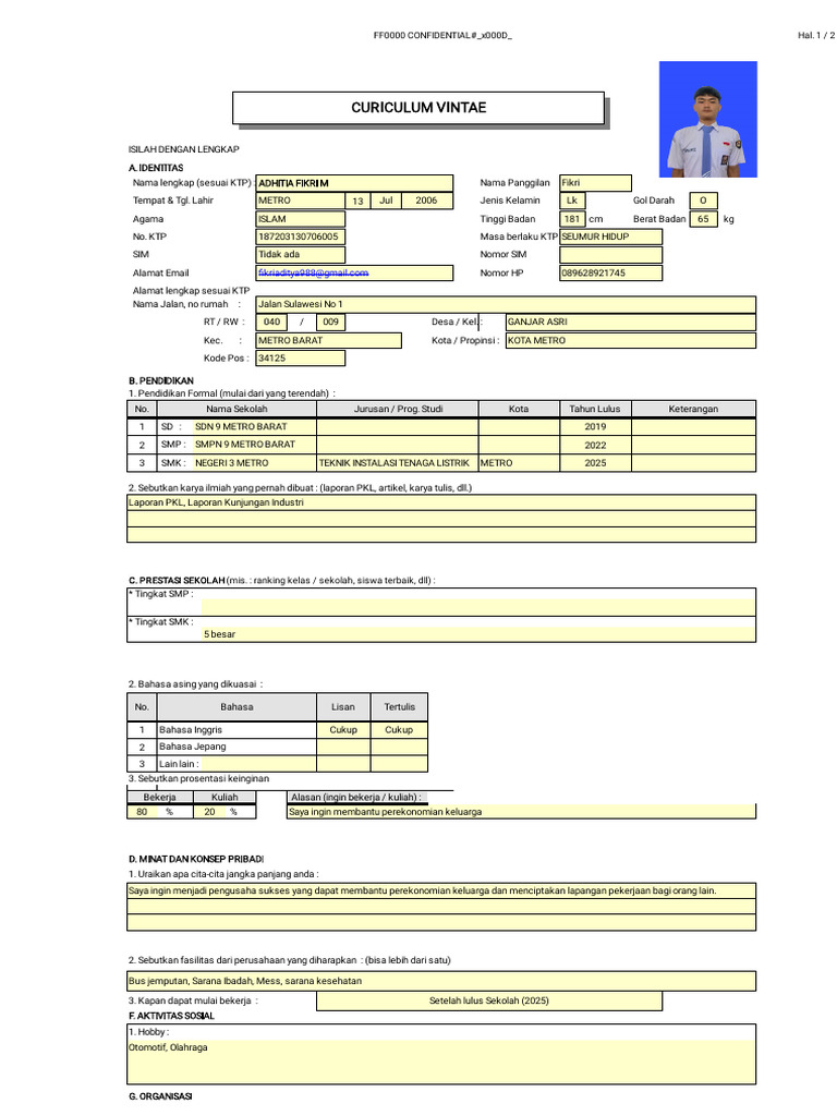 Form Lamaran Kosen-1 | PDF