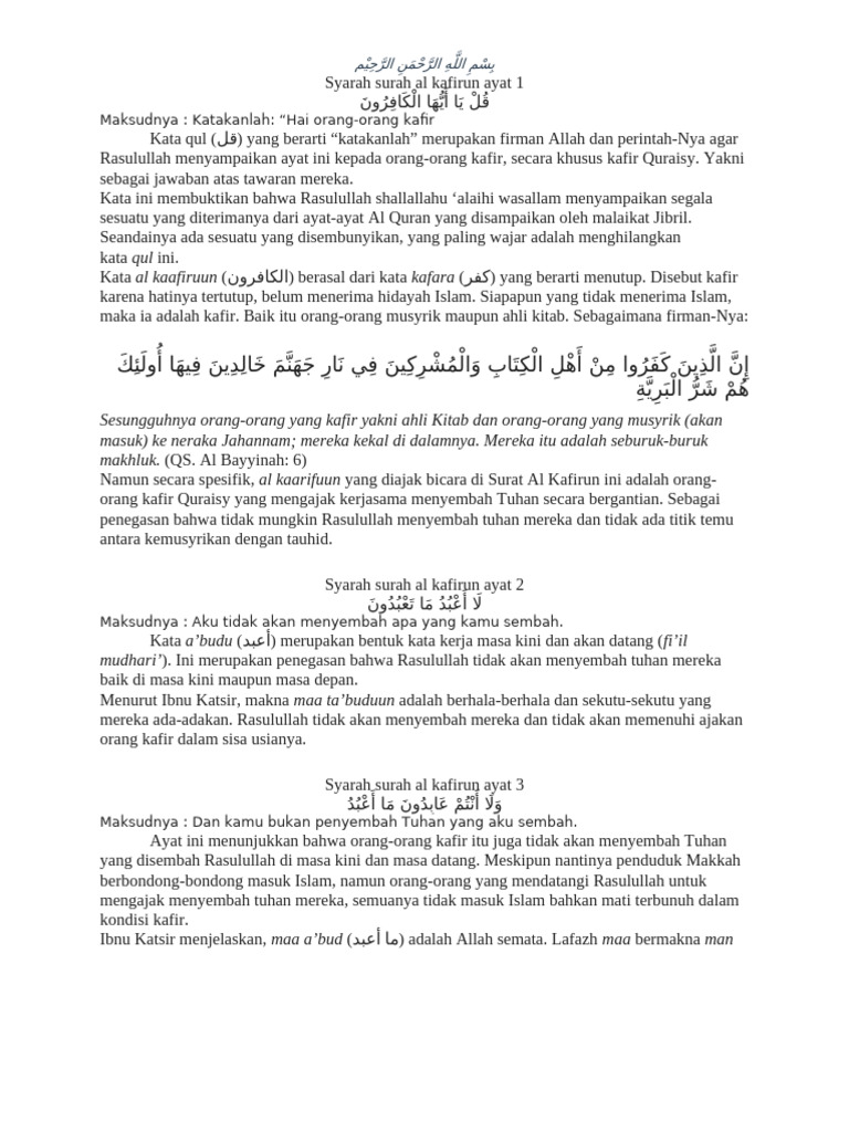 Syarah Surah Al Kafirun Ayat 123 | PDF