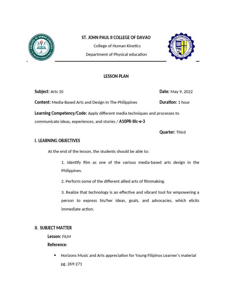 Media Literacy LESSON PLAN - PADILLA | PDF | Cinematography | Learning