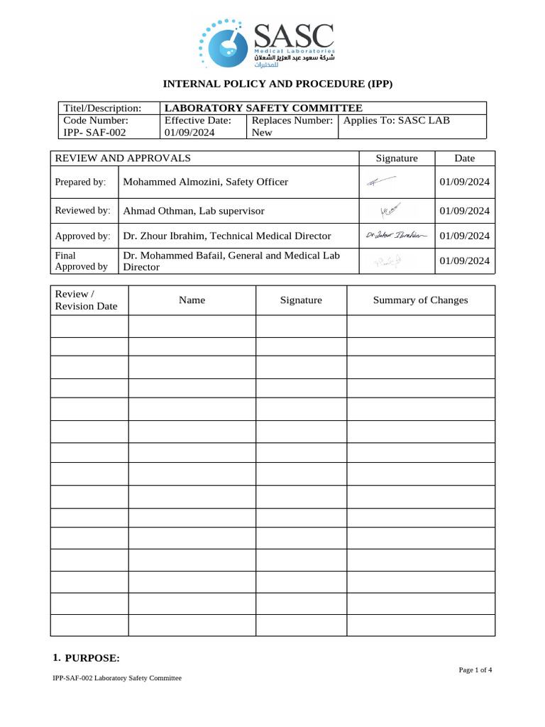 IPP-SAF-002 LABORATORY SAFETY COMMITTEE- | PDF | Committee | Laboratories