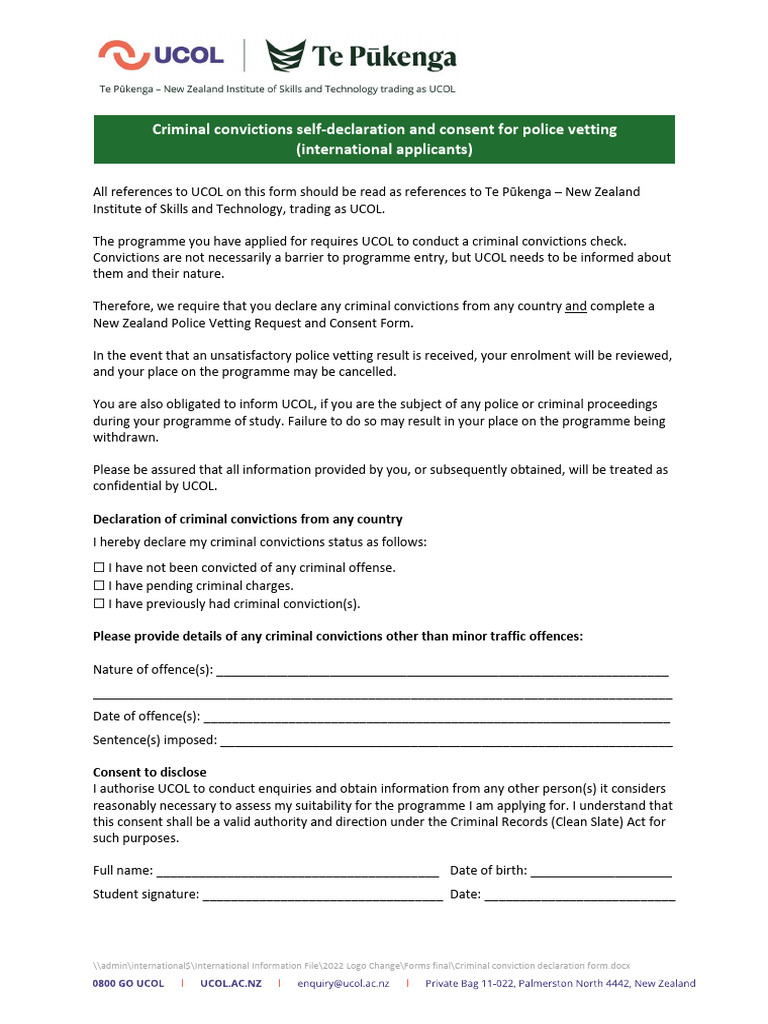 Criminal Conviction Declaration Form | PDF