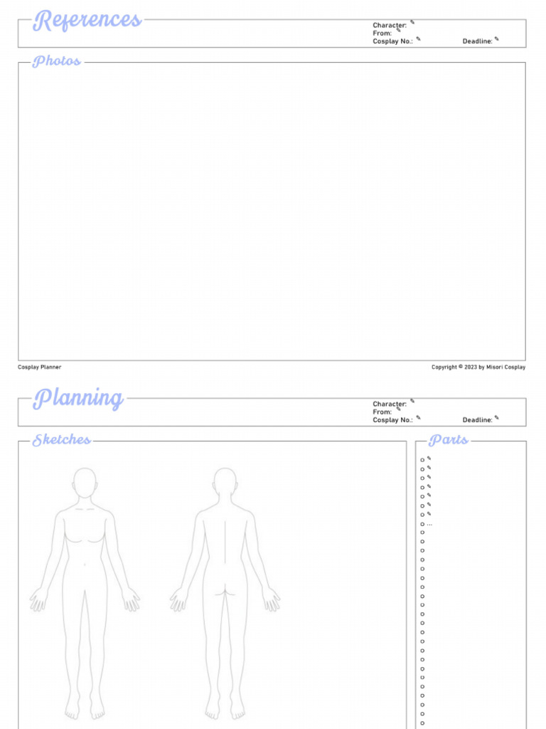 Digital Cosplay Planner by Misori Cosplay | PDF