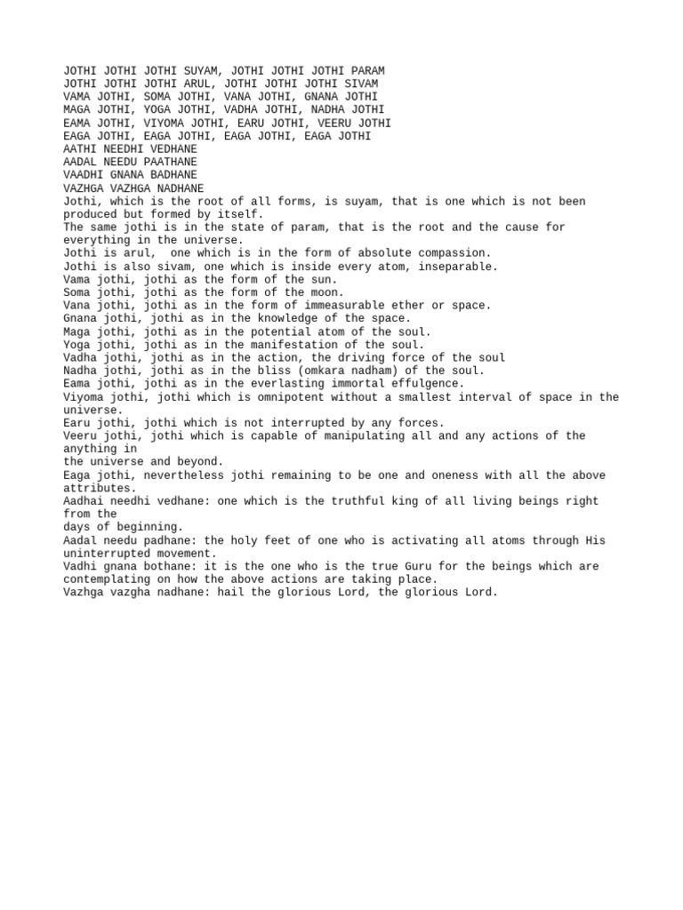 Jothi Jothi Jothi Suyam Jothi Joth Lyrics | PDF