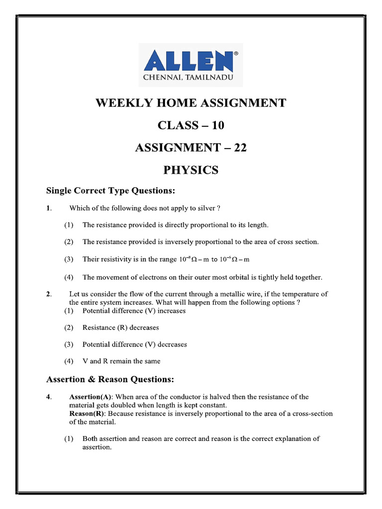 Week-22 - Class-10 - Home Assign - 24-25 - Physics | PDF