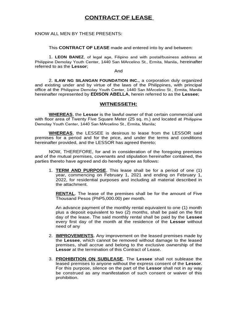 Contract of Lease, 02-08-2021 | PDF | Lease | Common Law