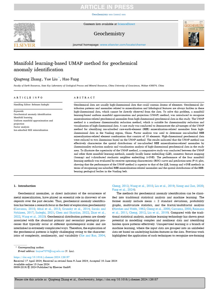 Manifold Learning-Based UMAP Method For Geochemical Anomaly Identification | PDF | Receiver ...