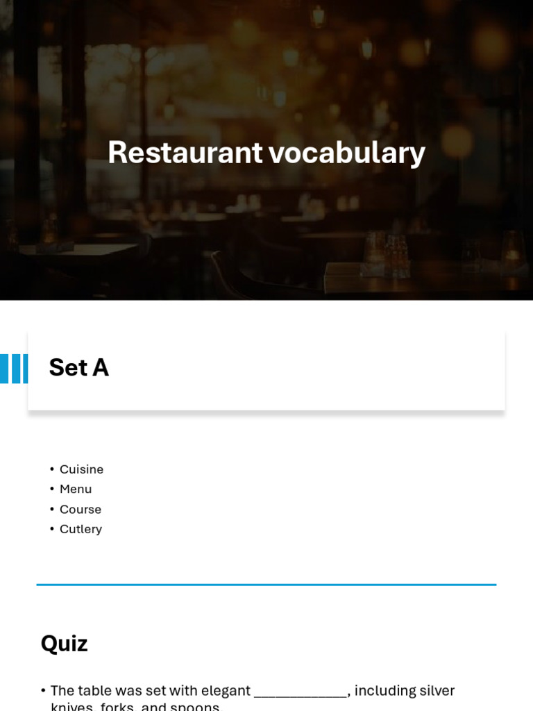 Restaurant Vocabulary | PDF | Restaurants | Waiting Staff