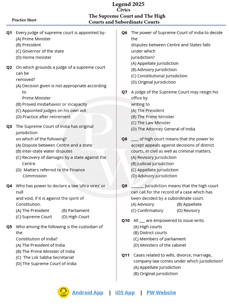 Civics The Supreme Court and The High Courts and Subordinate Courts ...