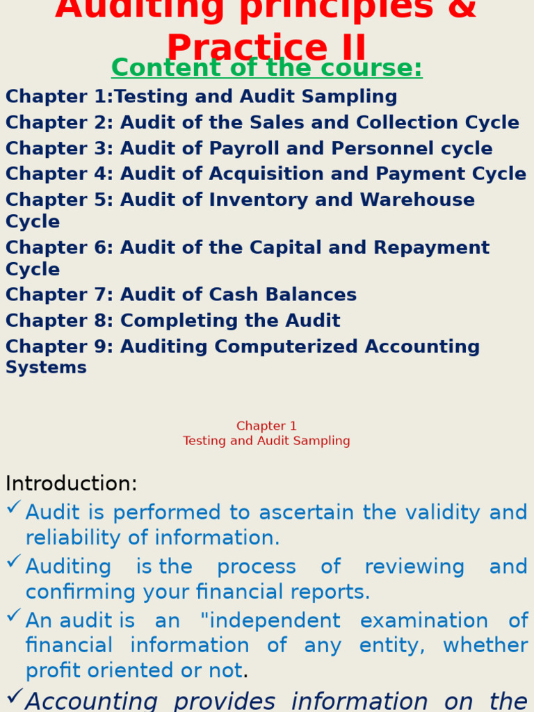 Auditing Principles & Practice II Overview | PDF | Sampling (Statistics ...
