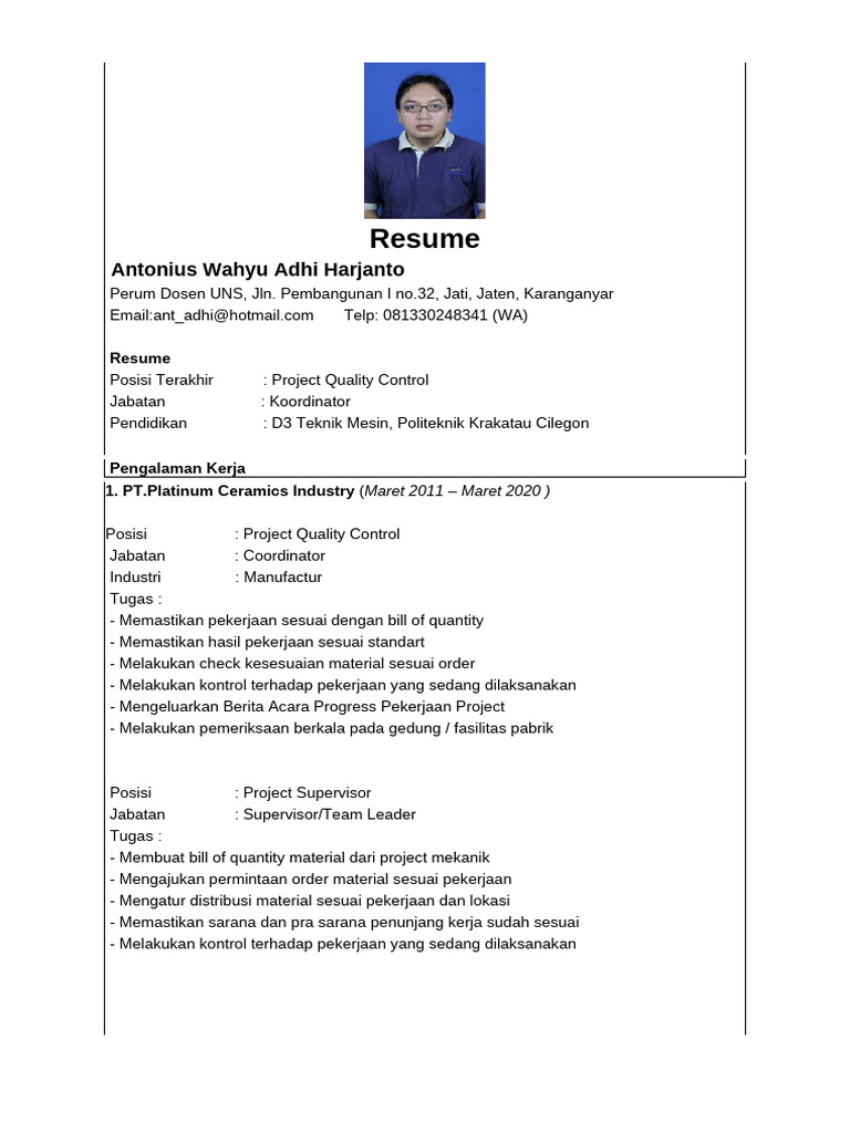 Antonius Adhi Marketing Representative Resume | PDF