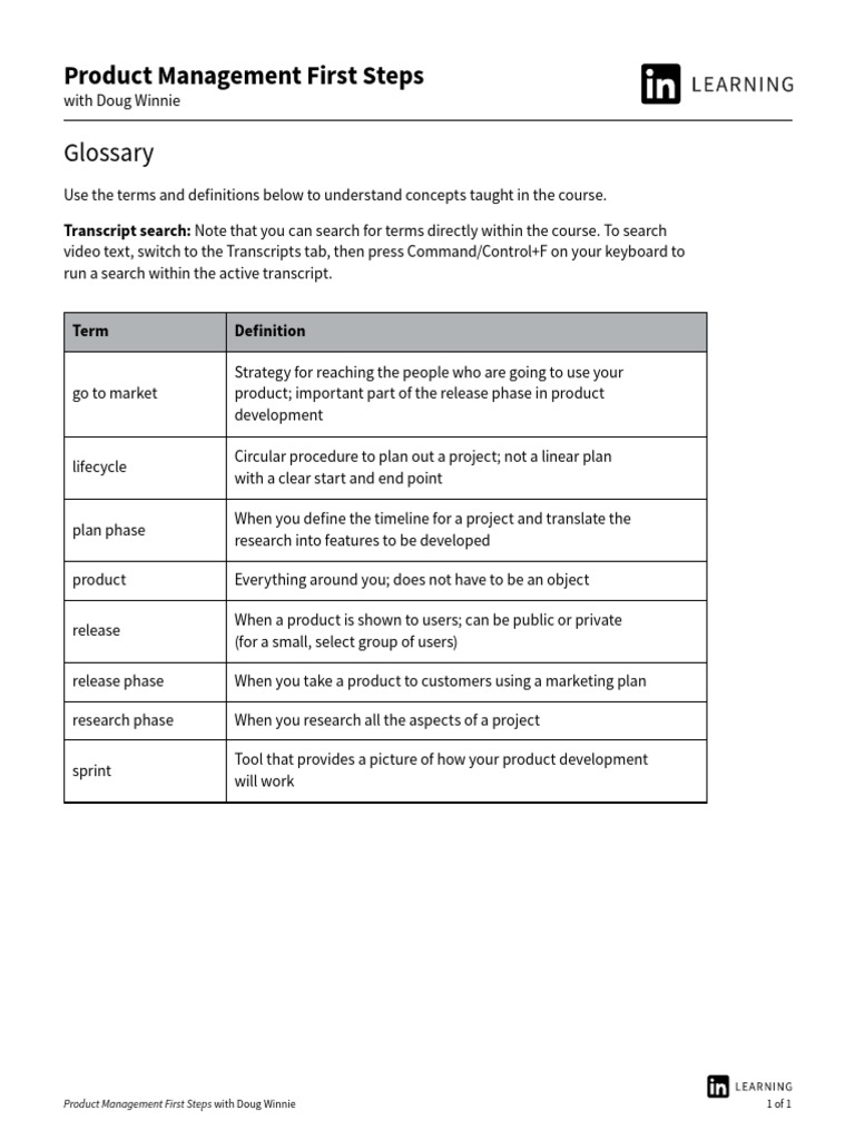Glossary - Product Management | PDF
