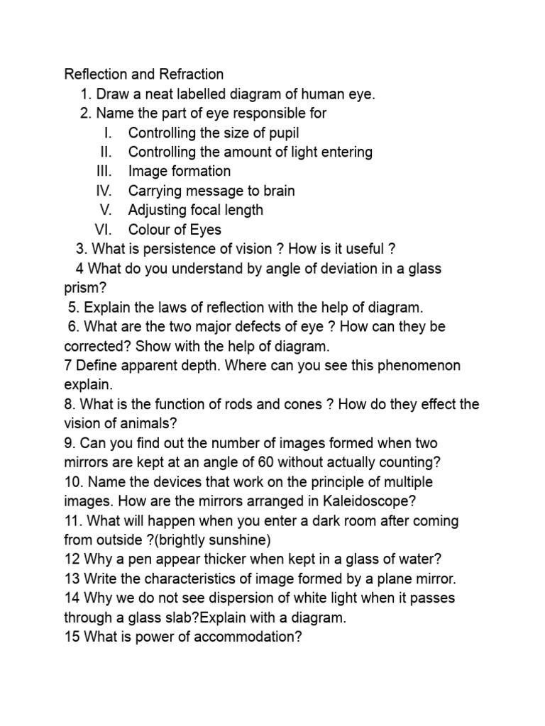 Reflection and Refraction of light class 8.dox | PDF