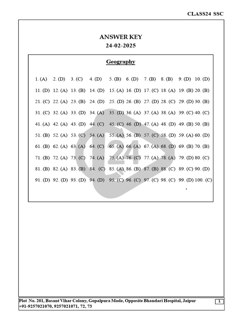 SSC Geography Answer Key 2025 | PDF