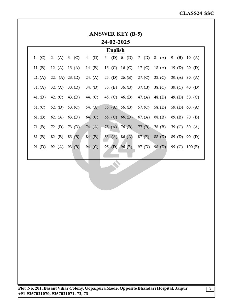 Answer Key English B-5 24-02-2025 | PDF