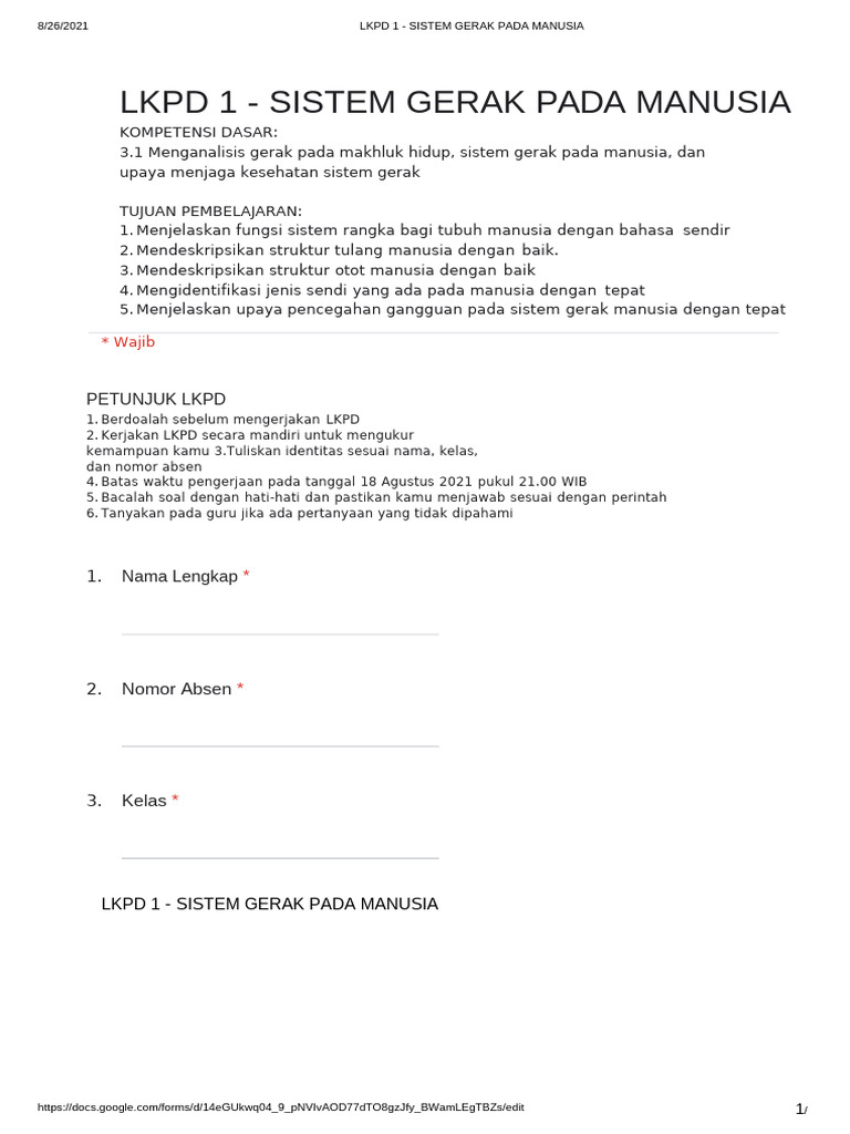 8 LKPD Sistem Gerak Pada Manusia | PDF