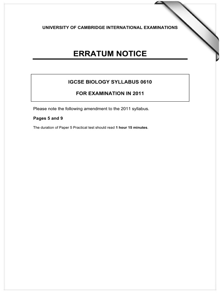IGCSE Biology Syllabus Erratum 2011 | PDF
