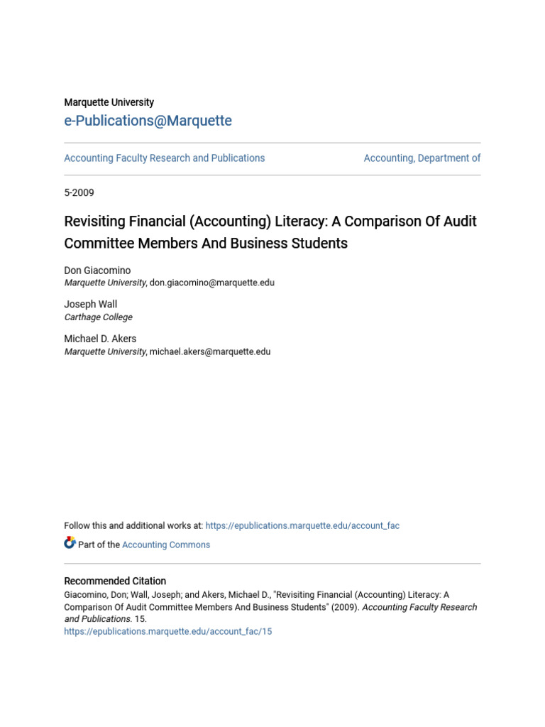 Revisiting Financial (Accounting) Literacy_ A Comparison Of Audit | PDF ...
