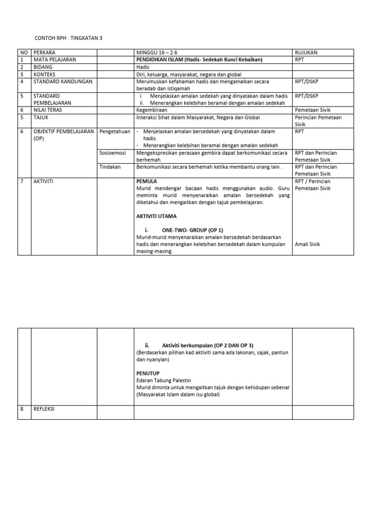 Contoh RPH Pendidikan Islam | PDF