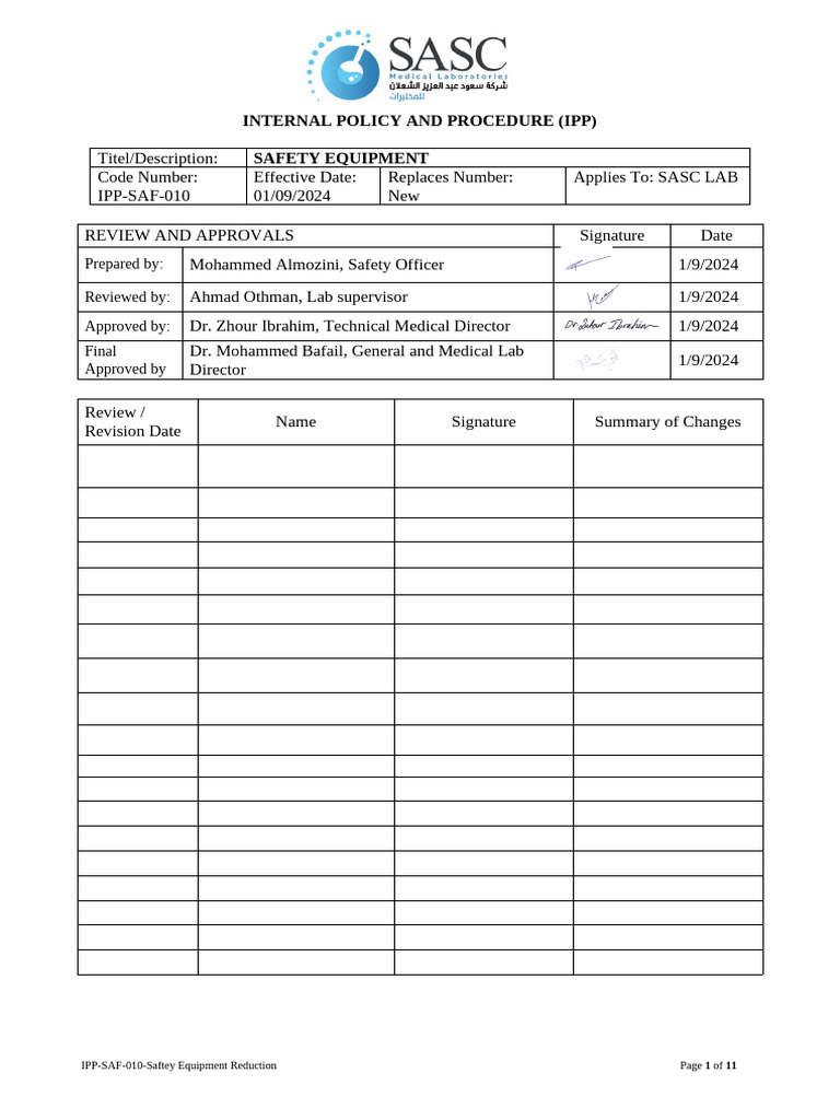 IPP-SAF-010 Safety Equipment-Revised | PDF | Personal Protective ...