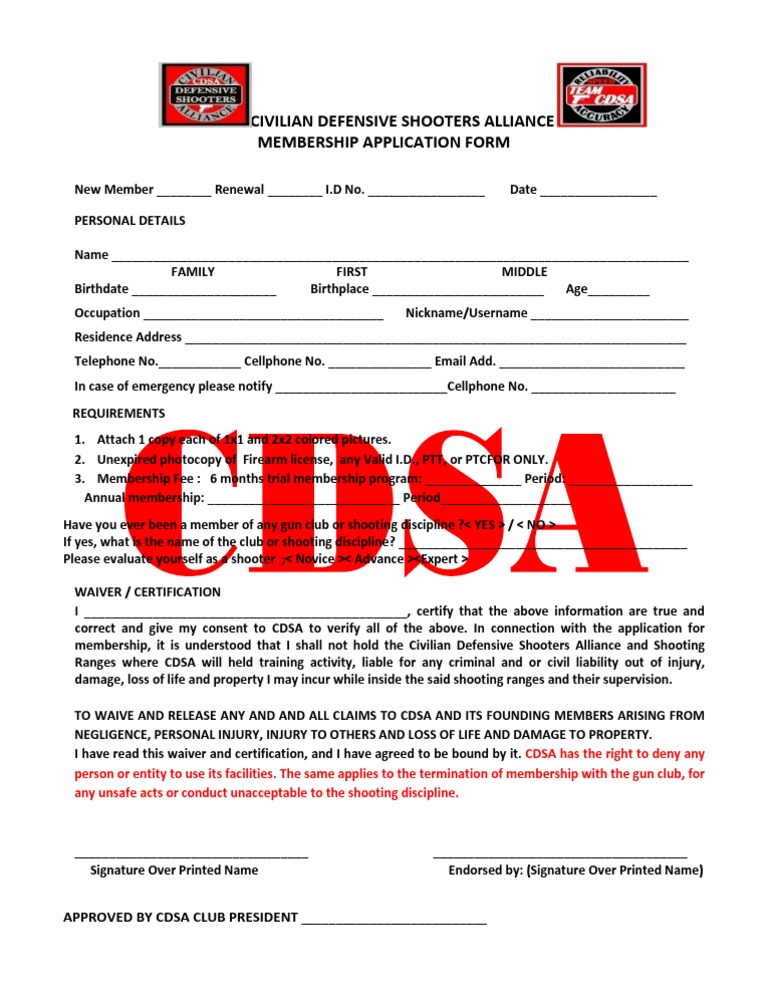Cdsa Membership Application Form | PDF