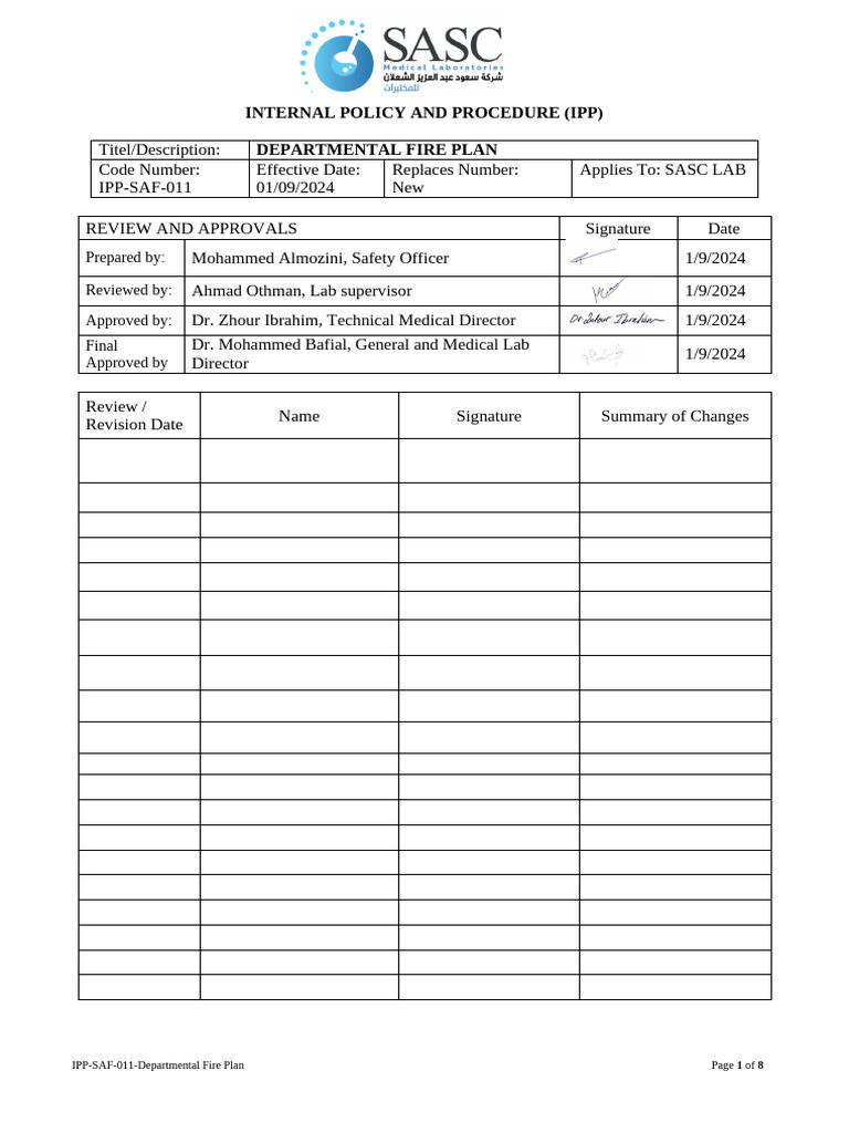 Ipp-Saf-011 Departmental Fire Plan | PDF | Fire Safety | Occupational ...
