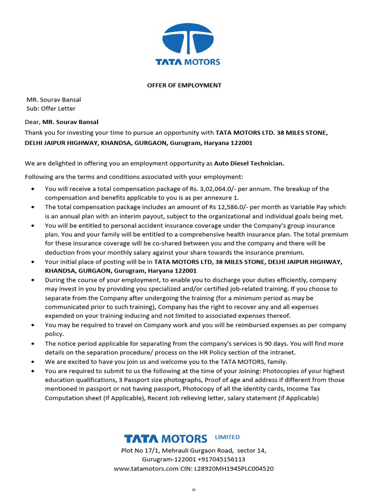 SOURAV OFFER LETTER | PDF | Insurance | Employment