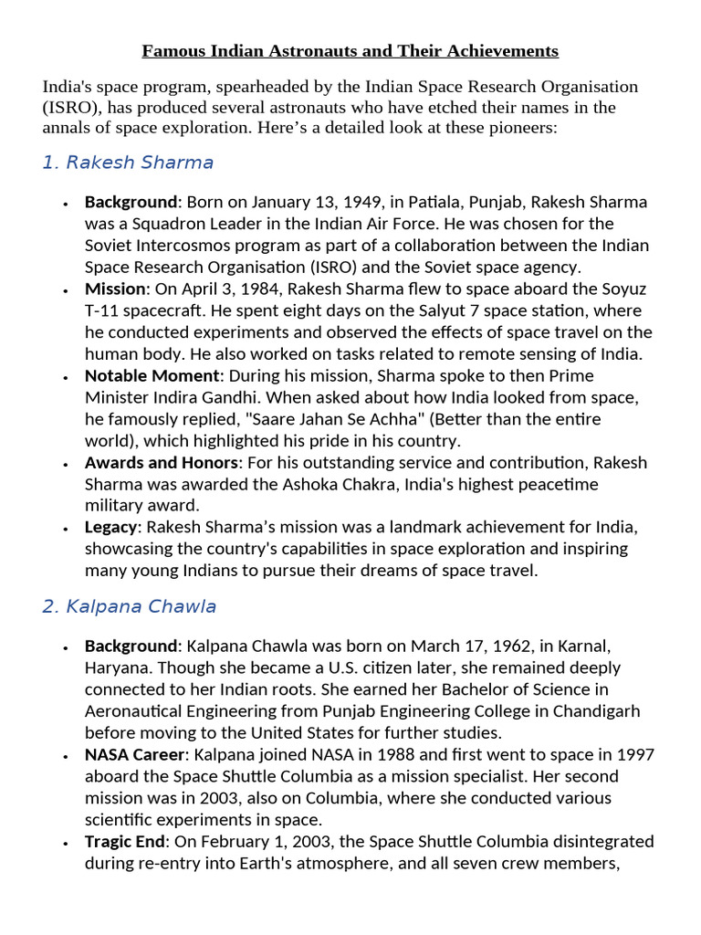 Indian Astronauts: Pioneers and Legacy | PDF | Spaceflight | Outer Space