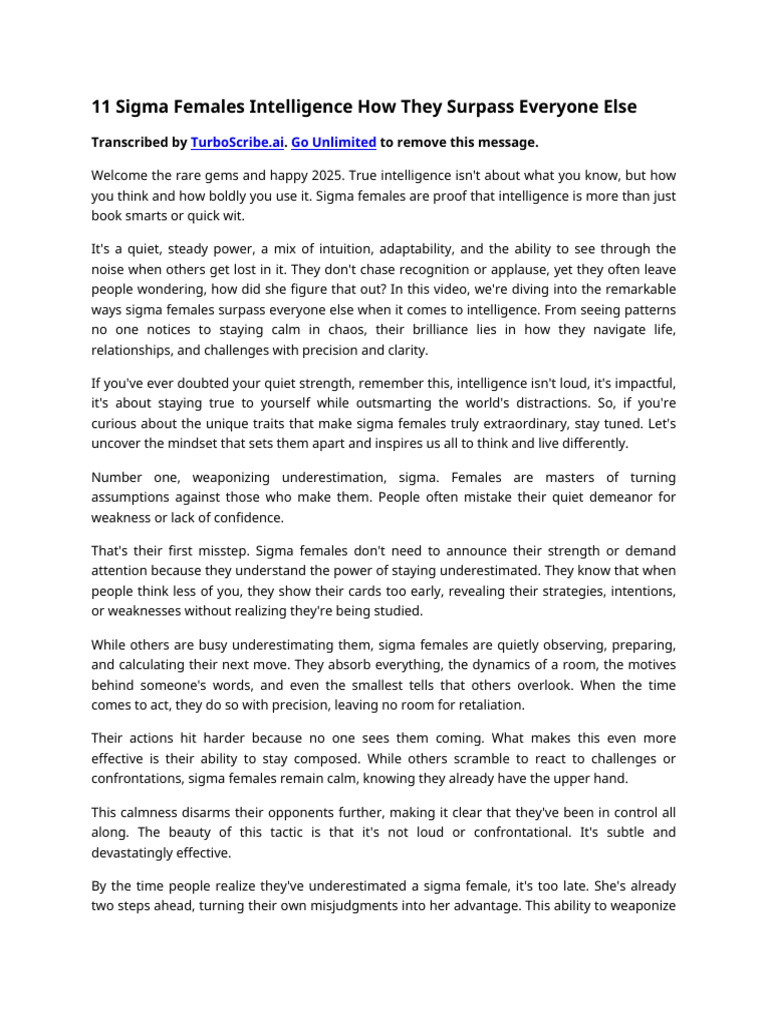 11 Sigma Females Intelligence How They Surpass Everyone Else | PDF ...