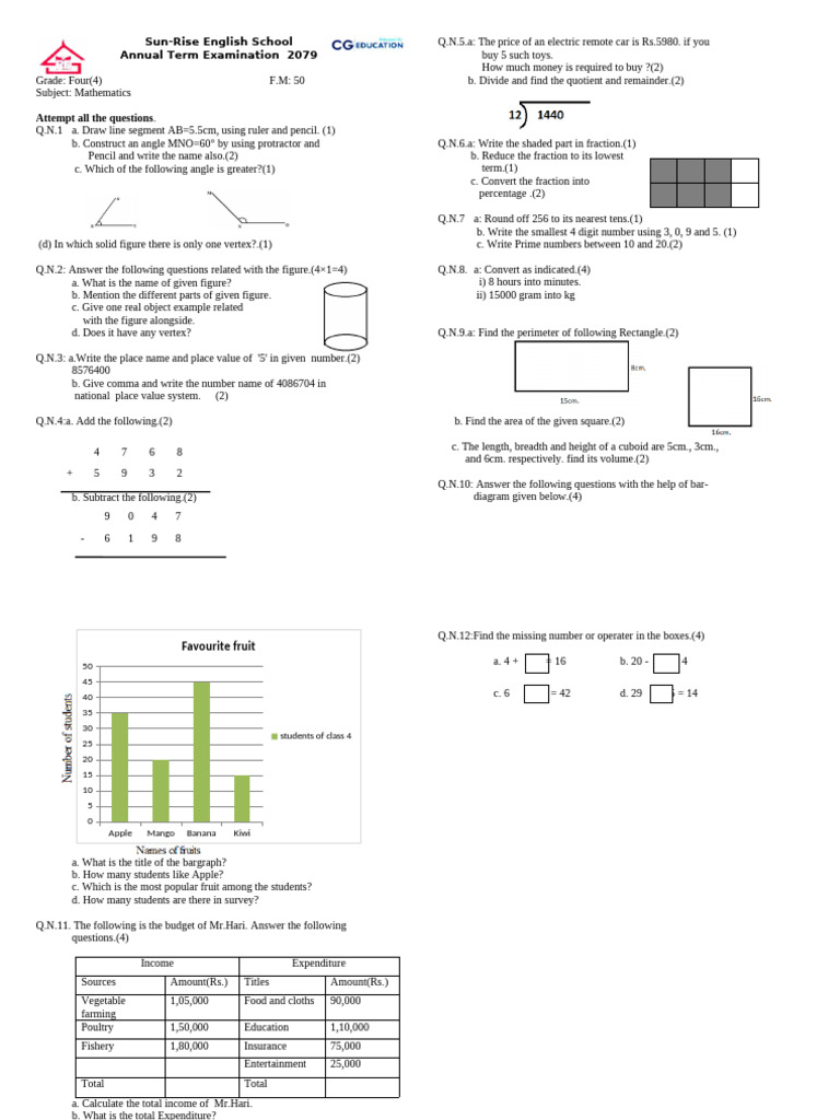 Class 4 | PDF | Arithmetic | Mathematics