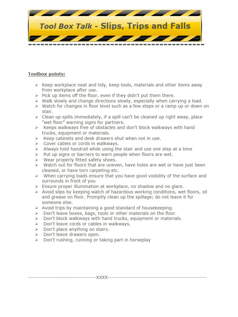 Tool Box Talk - English SLIP TRIP FALL | PDF