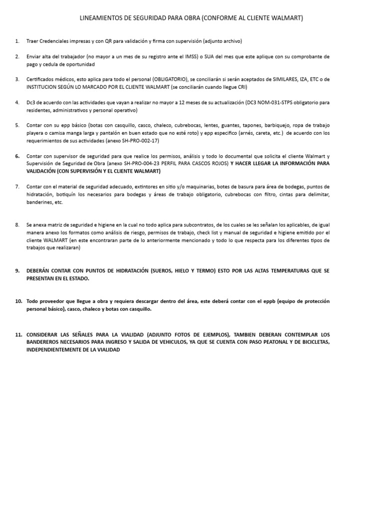 Lineamientos de seguridad para obra | PDF