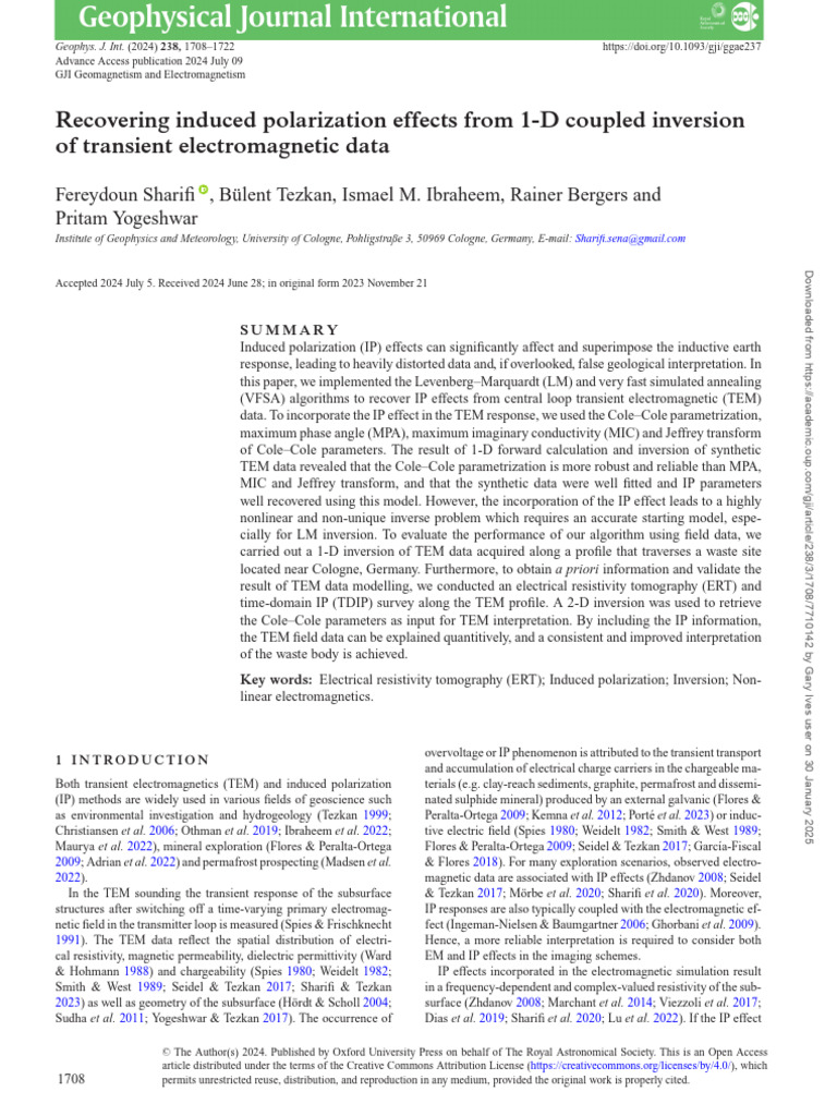 Recovering induced polarization effects from 1-D coupled inversion of transient electromagnetic ...