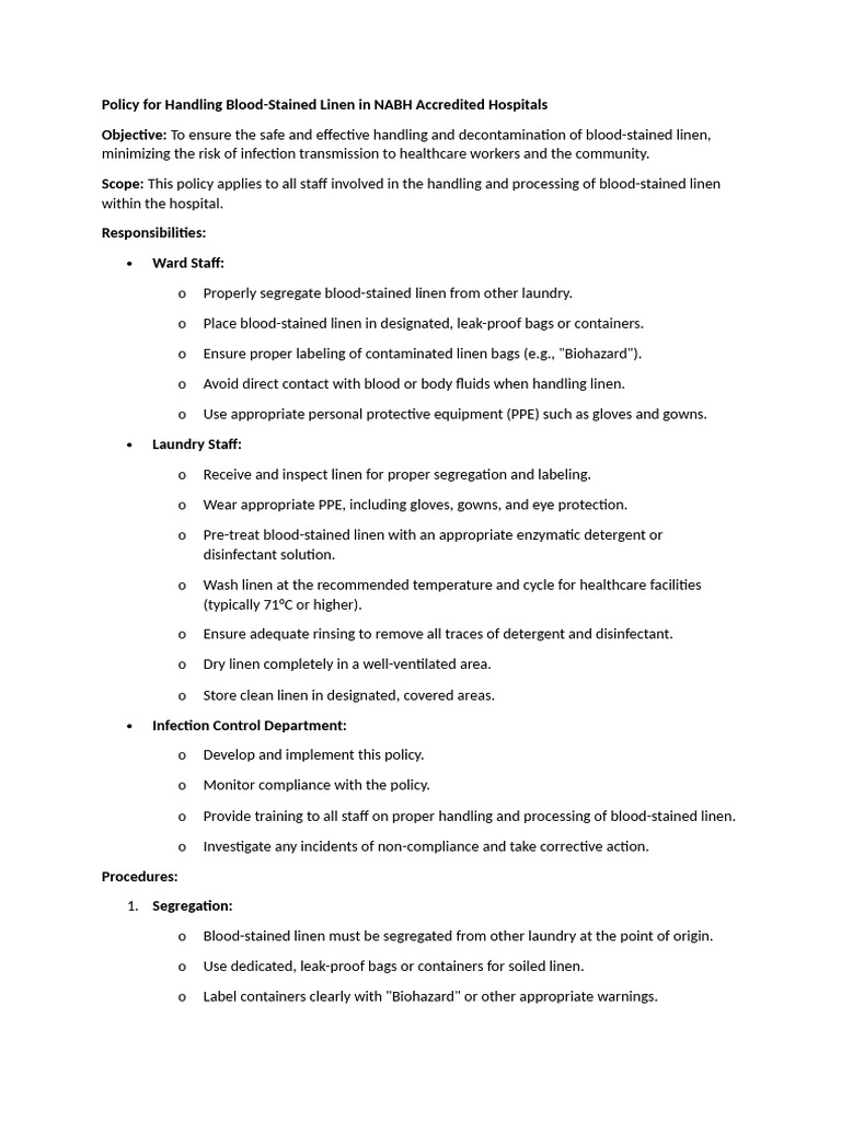 Procedure of Cleaning or Washing The Blood-Stained Linen | PDF | Public ...