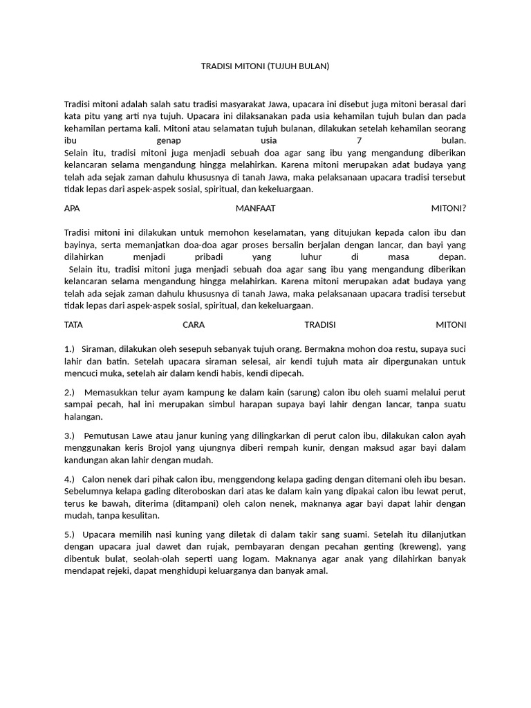 Tradisi Mitoni: Upacara 7 Bulan di Jawa | PDF