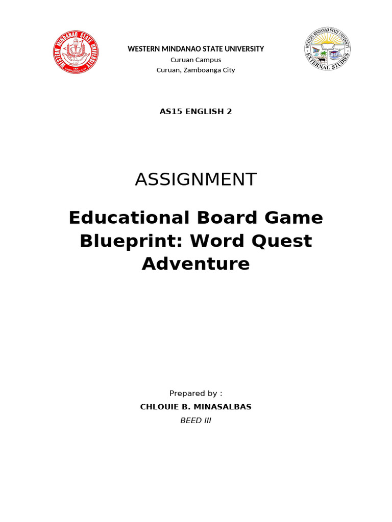 Educational Board Game Blueprint, Word Quest Adventure Final | PDF ...